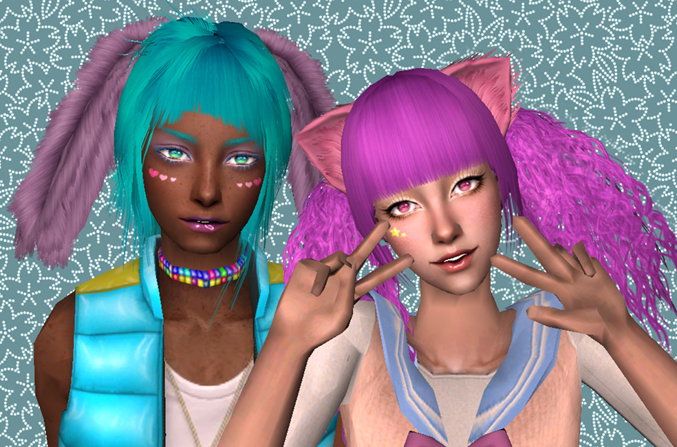 Simblr.cc - DSB cat ears + lop bunny ears in Afterglow